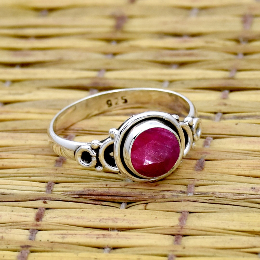 Statement Ruby Ring, 925 Sterling Silver Ring Ruby Round Gemstone Ring ...