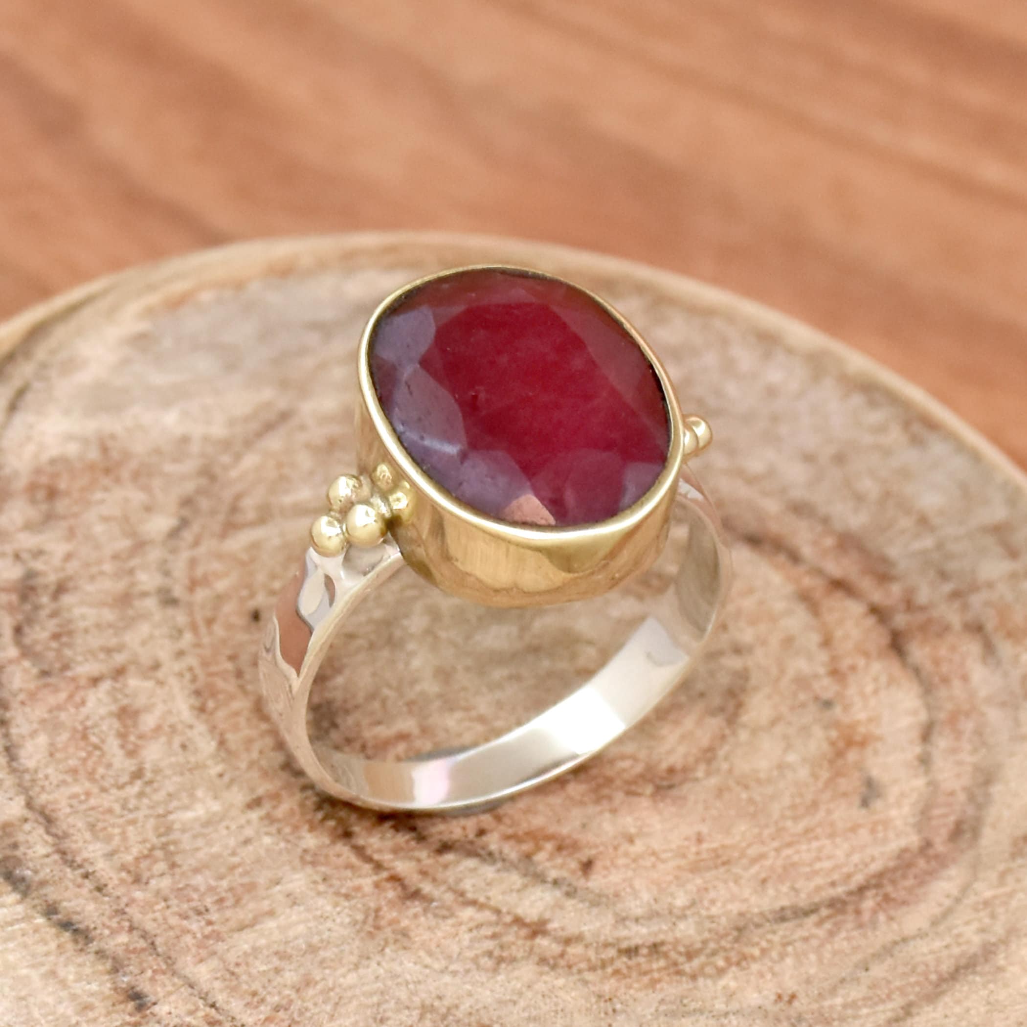 Indian Ruby Ring Two Tone Ring 925 Sterling Silver Ring - Etsy