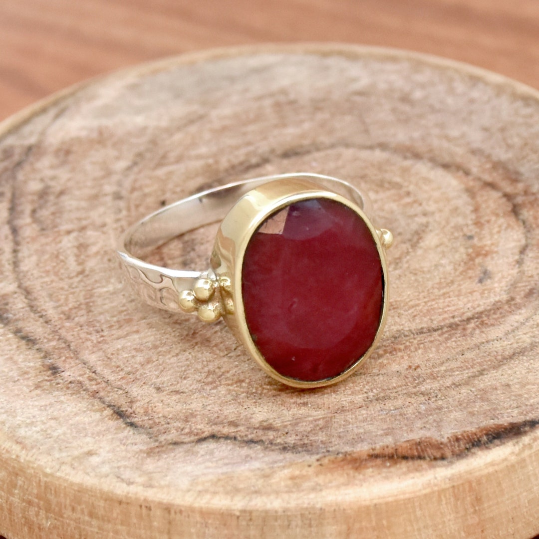 Indian Ruby Ring, Two Tone Ring, 925 Sterling Silver Ring, Wedding Ring ...