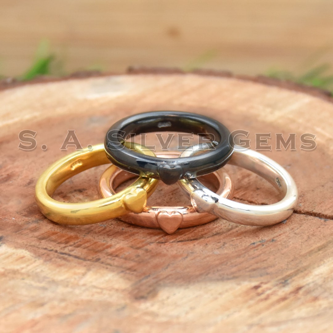 925 Sterling Silver Tiny Heart Ring: Gold, Rose Gold, Black Rhodium ...
