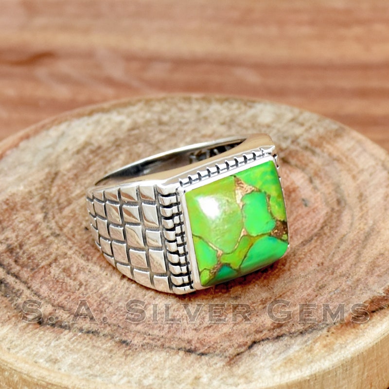 Green Stone Men Ring - Etsy