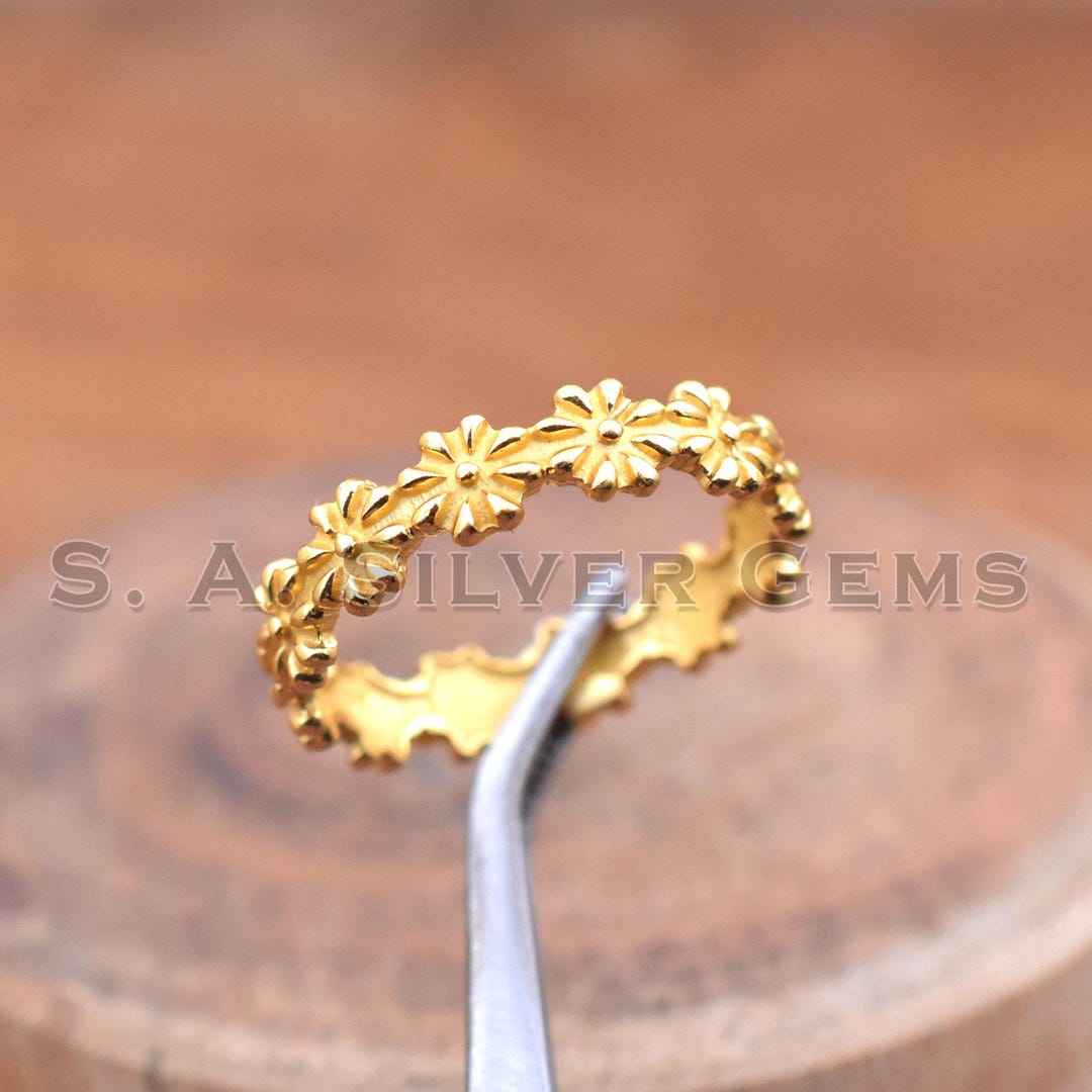 925 Sterling Silver Daisy Leaves Rings, Gold Vermeil Minimalist Daisy ...