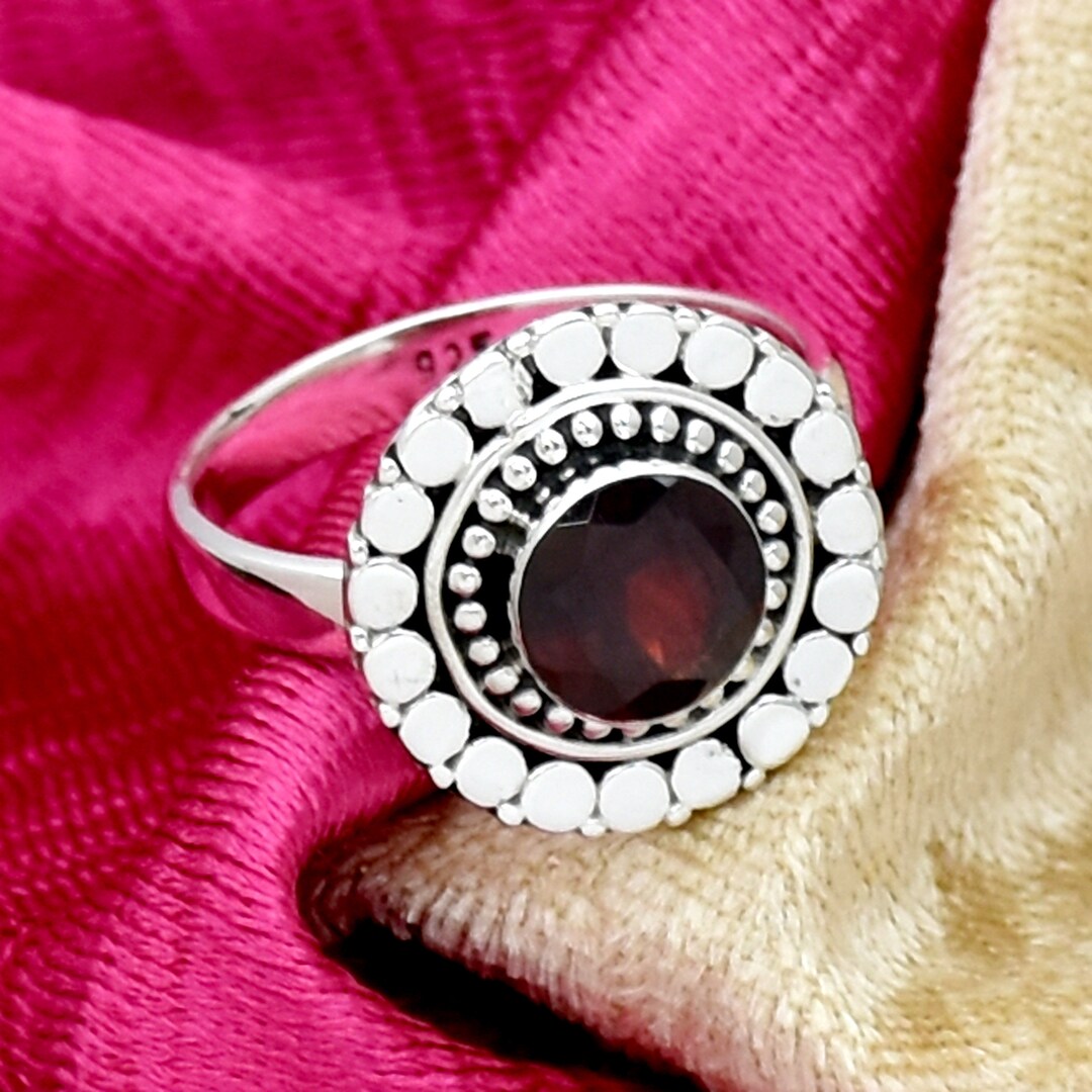 925 Sterling Silver Ring, Natural Garnet Ring, Handmade Ring, Indian ...