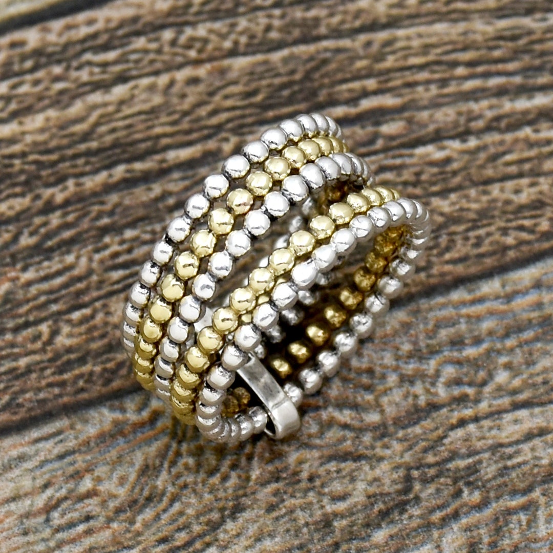 Silver Band Ring, Wide Ring, Five Band Interlocked Ring, Rolling Ring ...