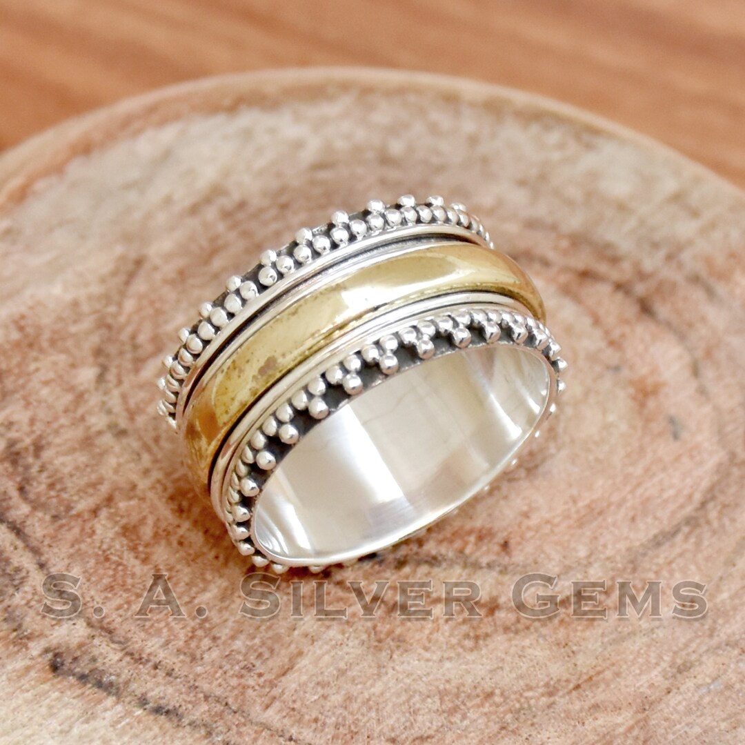 925 Sterling Silver Spinner Ring: Two-tone Brass Meditation Band - Etsy