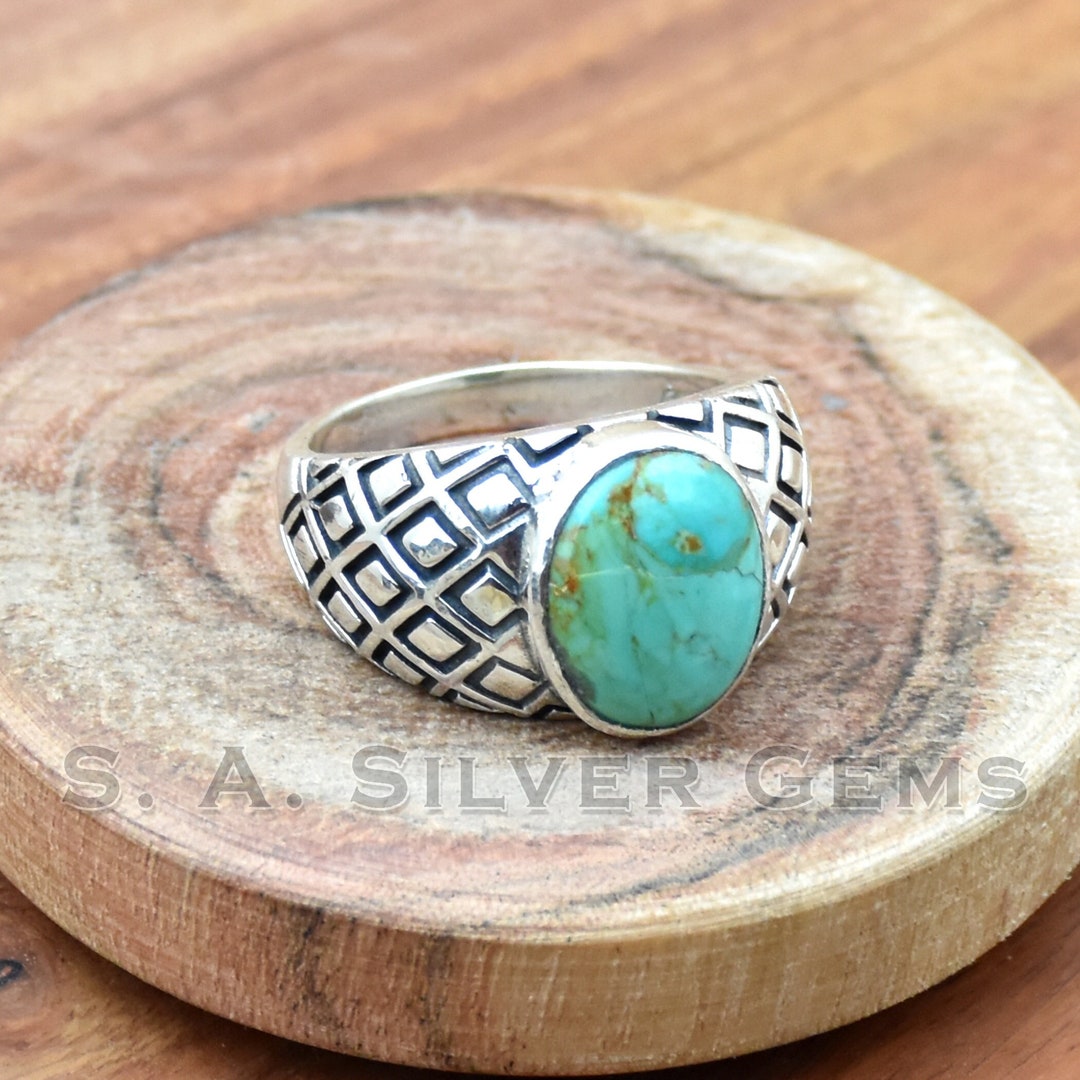 Genuine Turquoise Ring, Silver Turquoise Ring, Mohave Turquoise Ring ...