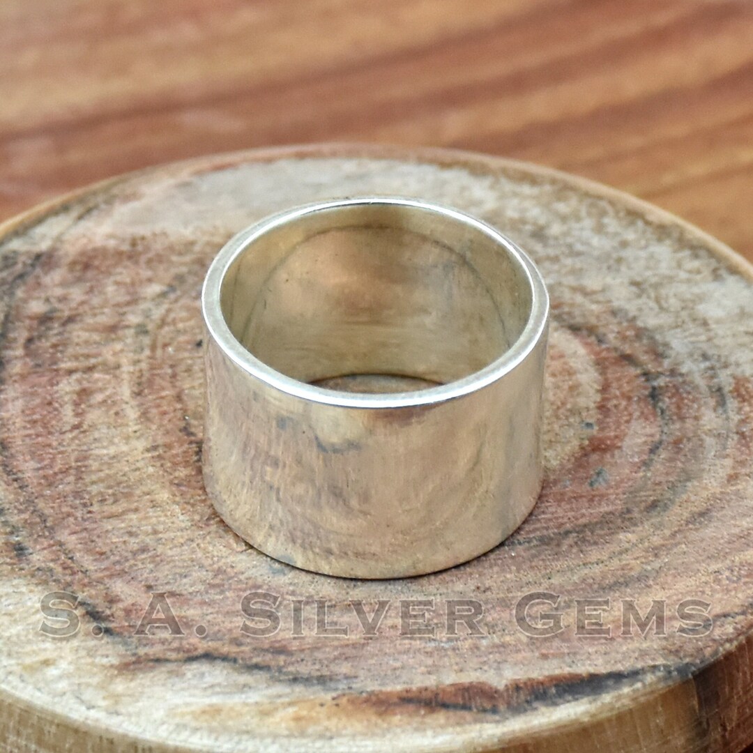 15mm Silver Flat Band Ring, 925 Sterling Silver, Cigar Band Ring, Thick Silver Band, Wide Band ...