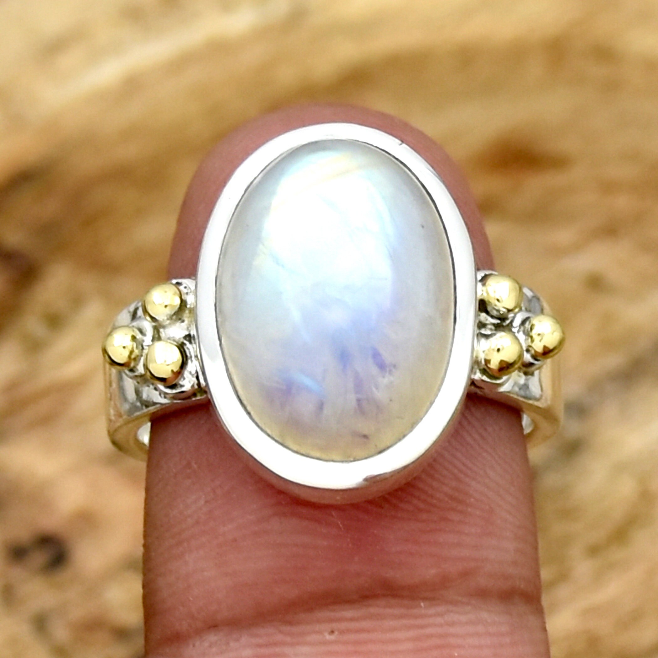 Natural Moonstone Ring Moonstone Jewelry Two Tone Ring Oval | Etsy