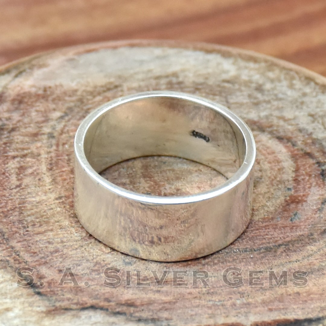 10mm Silver Flat Band Ring, 925 Sterling Silver, Wide Band Ring, Thumb ...