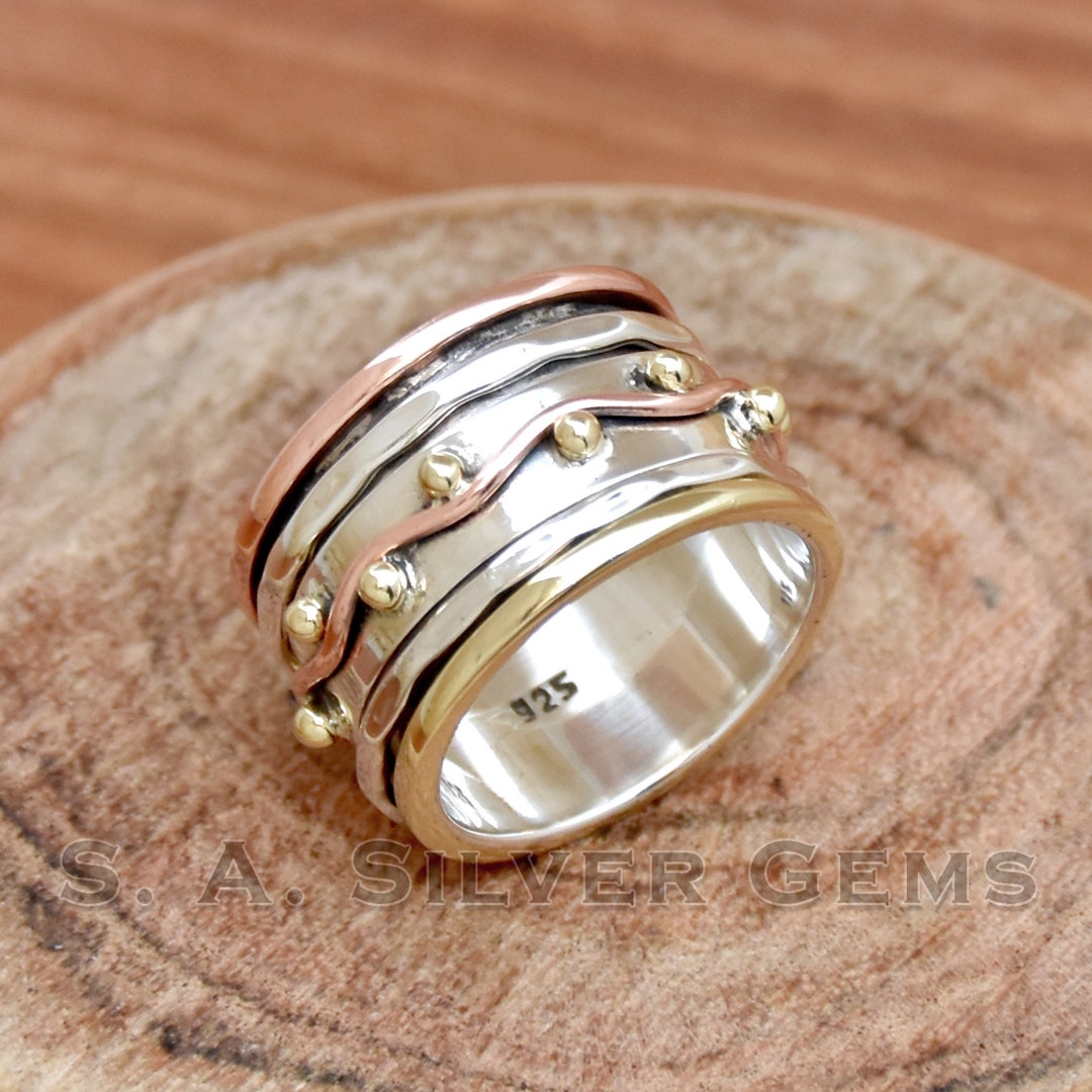 Spinner Silver Ring, Three Tone Ring, 925 Sterling Silver Ring ...
