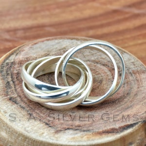 Handmade 925 Sterling Silver Ring: Interlocked 3mm 6 Rolling Band ...