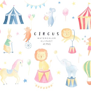 Watercolor Circus clipart Watercolor animals baby clipart | Etsy