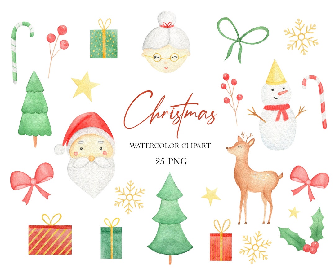Christmas Watercolor Clipart Png, Santa Face Watercolor Png, Reindeer ...