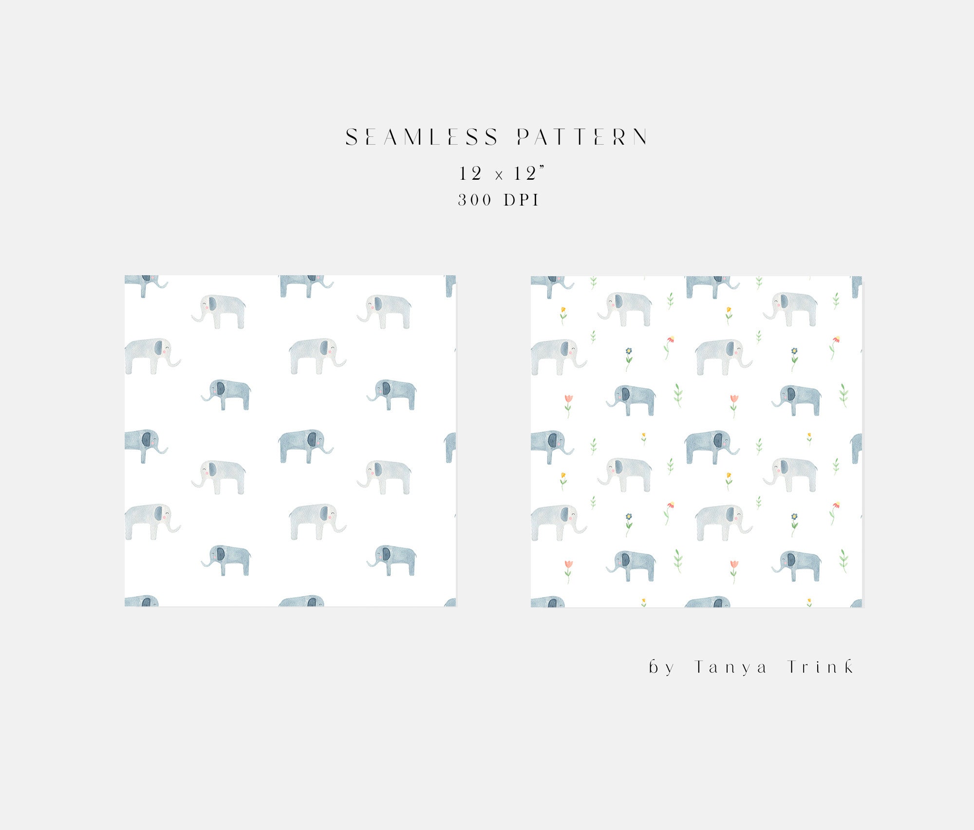 Elephant Digital Paper, Nursery Watercolor Digital Paper, Kids ...