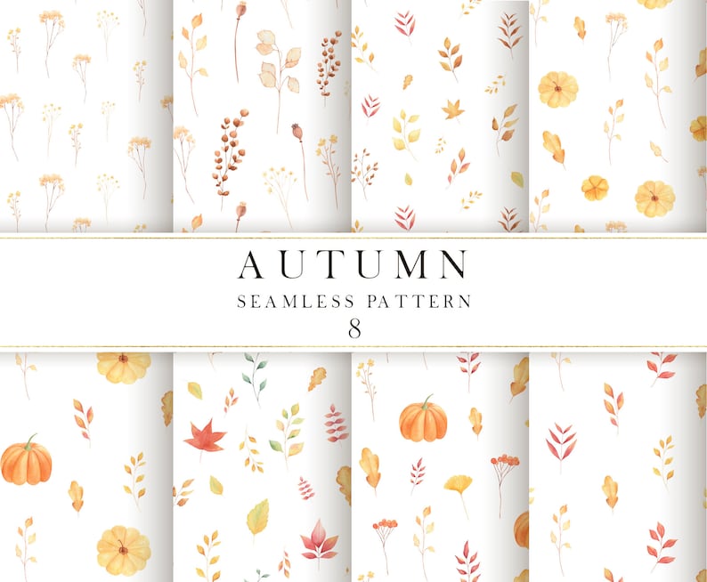 Fall Watercolor Digital Paper Autumn Dried Leaves Pumpkins - Etsy