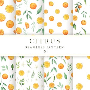 Watercolor Orange Digital Paper, Summer Citrus Greenery Seamless ...