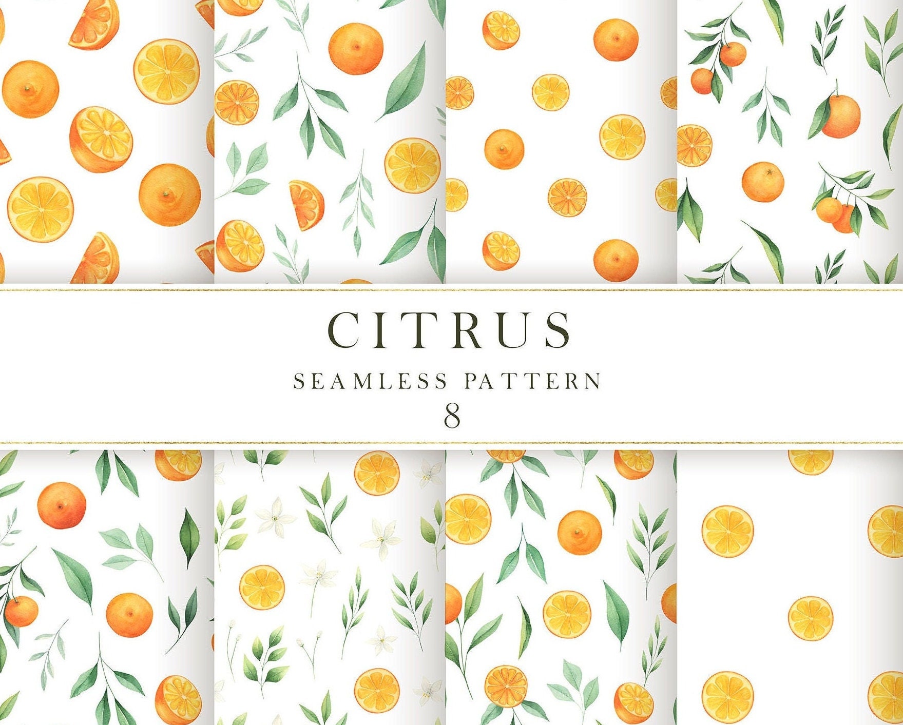 Watercolor Orange Digital Paper Summer Citrus Greenery - Etsy