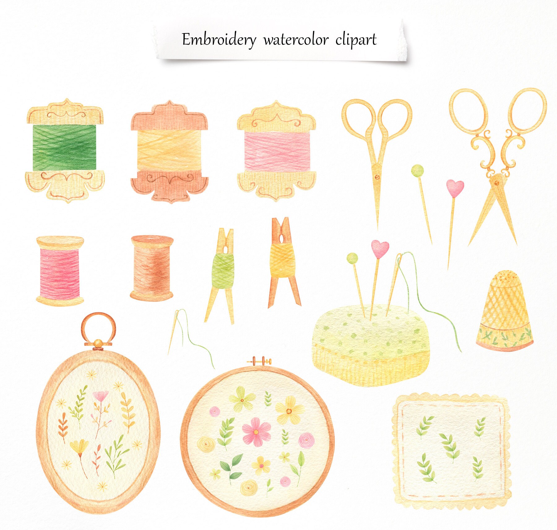 Watercolor Vintage Embroidery Clipart Watercolor Needlework - Etsy