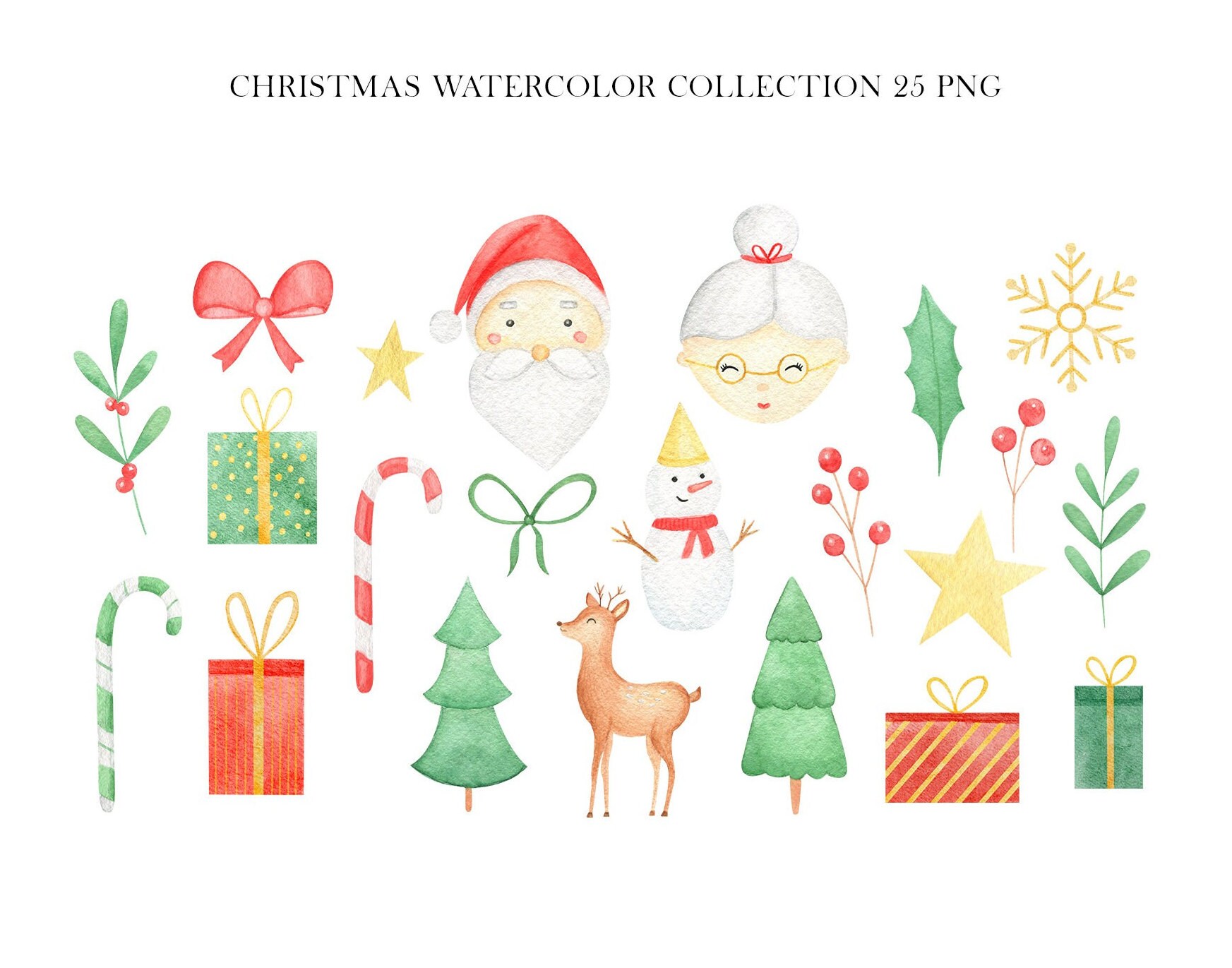 Christmas Watercolor Clipart Png, Santa Face Watercolor Png, Reindeer ...