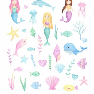 Watercolor Under the Sea Clipart, Mermaids Png, Nautical Clip Art, Baby ...