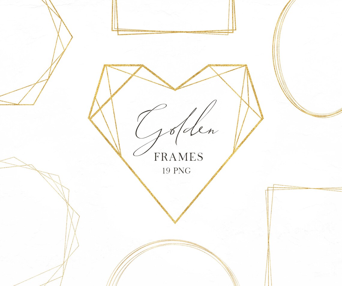 Golden frames clipart Geometric digital frames png Wedding | Etsy