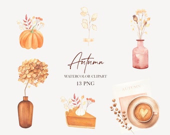 Autumn Watercolor Clipart Fall Leaves Thanksgiving Clipart | Etsy