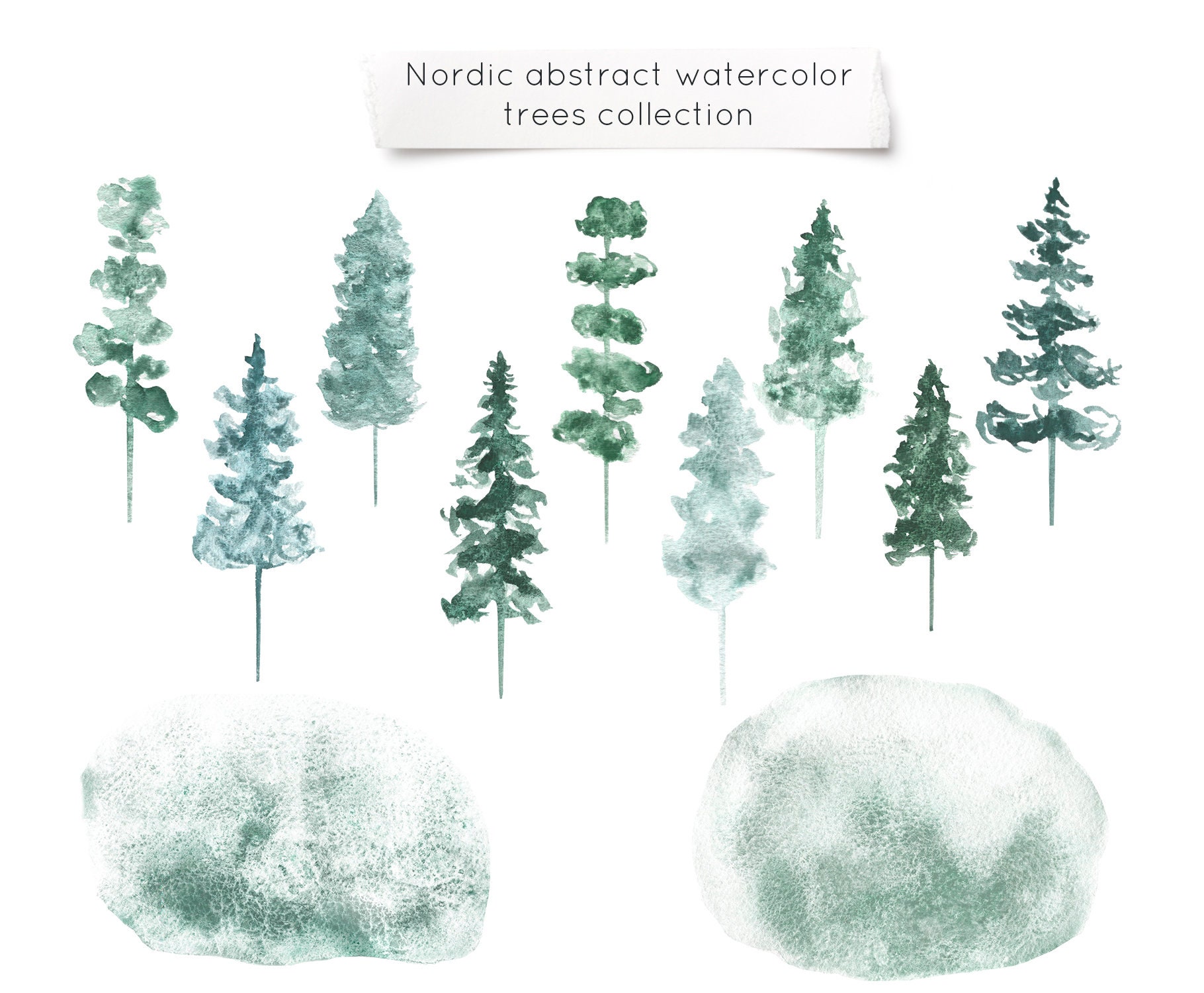 Forest Trees Watercolor Clipart Pine Trees Mountain - Etsy