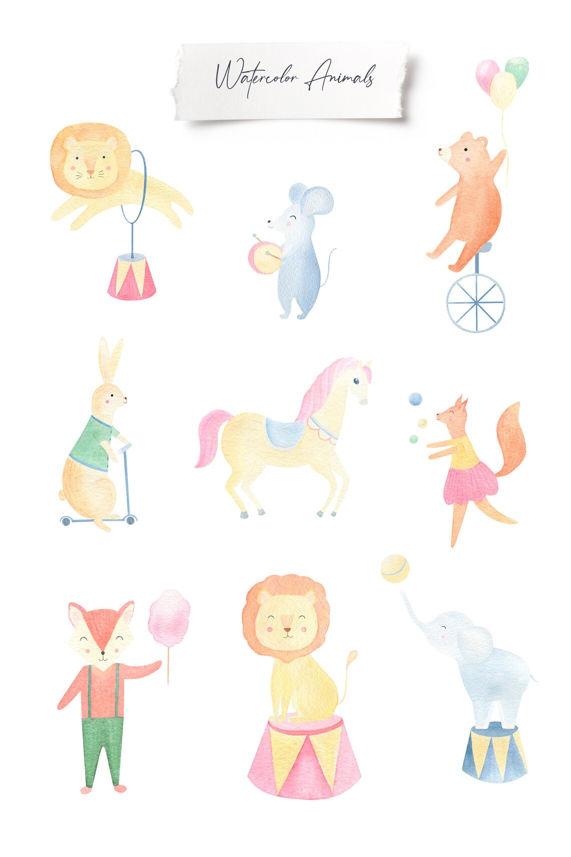 Watercolor Circus Clipart Watercolor Animals Baby Clipart - Etsy