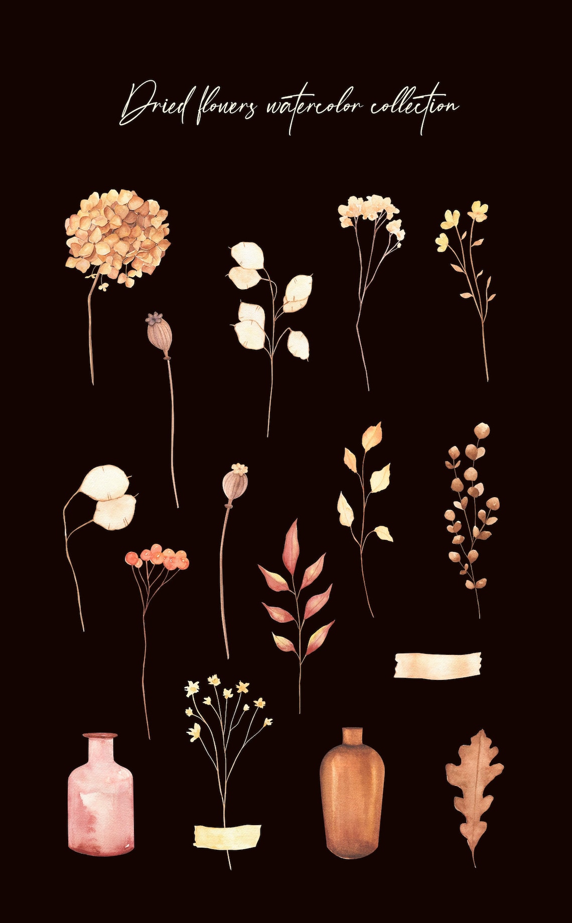 Fall dried flowers boho clipart Autumn floral png Boho | Etsy