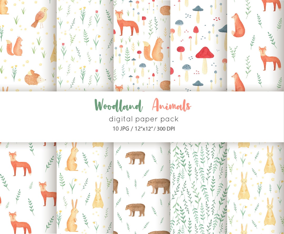 Woodland Digital Paper, Woodland Animal Digital Scrapbook Paper ...