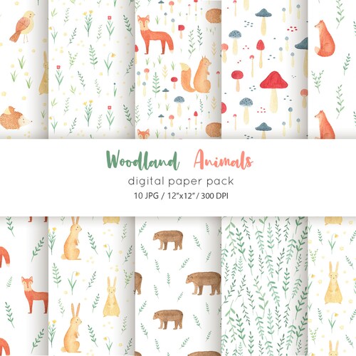 Woodland Digital Paper Woodland Pattern Forest Animal - Etsy