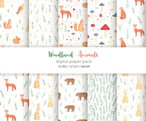 Woodland Digital Paper Woodland Animal Digital Scrapbook - Etsy