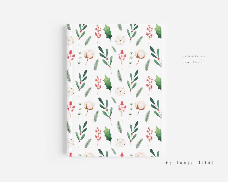 Christmas Watercolor Digital Paper, Winter Floral Cotton Seamless ...