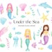 Watercolor Under the Sea Clipart, Mermaids Png, Nautical Clip Art, Baby ...
