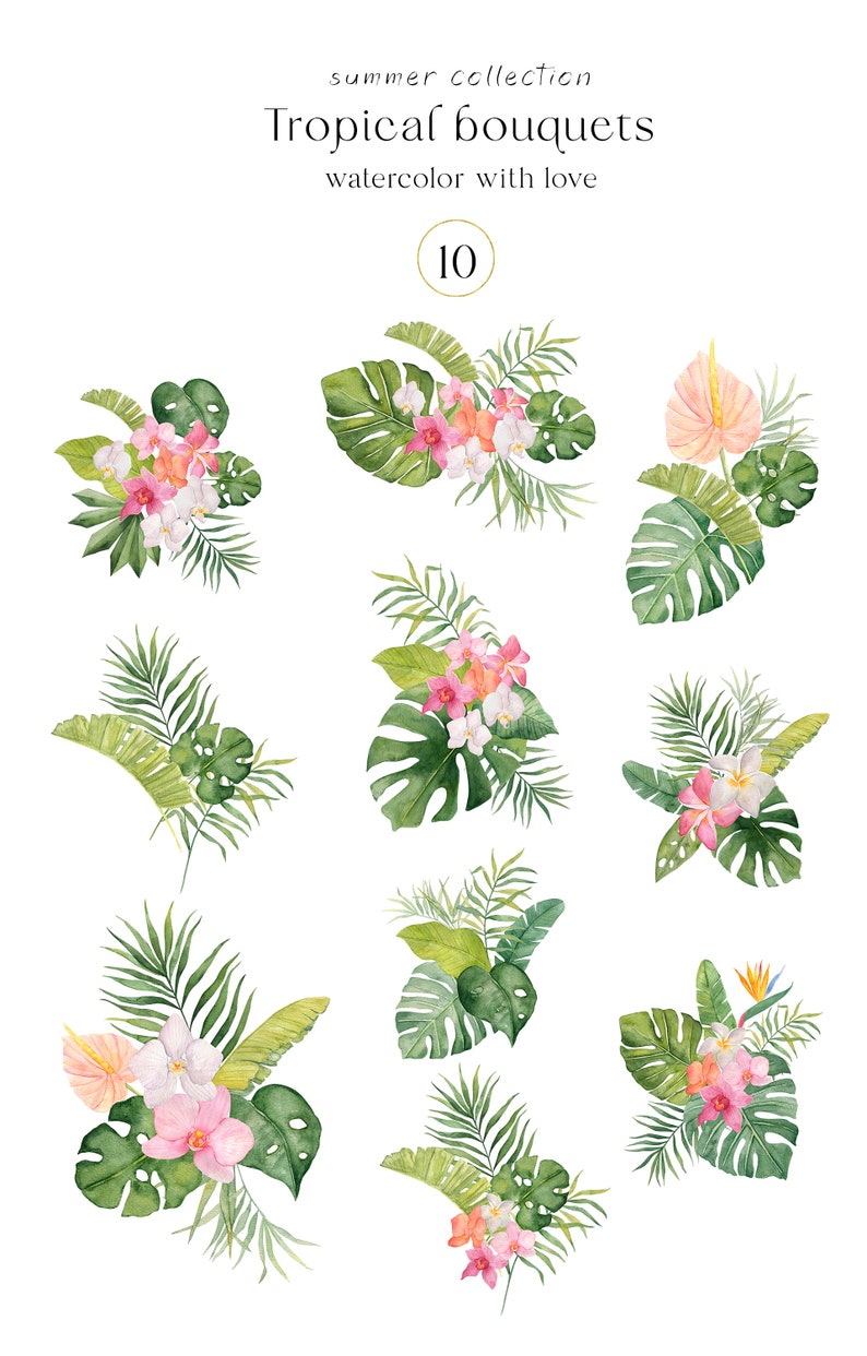 Tropical Watercolor Clipart Tropical Bouquets Png Tropical - Etsy