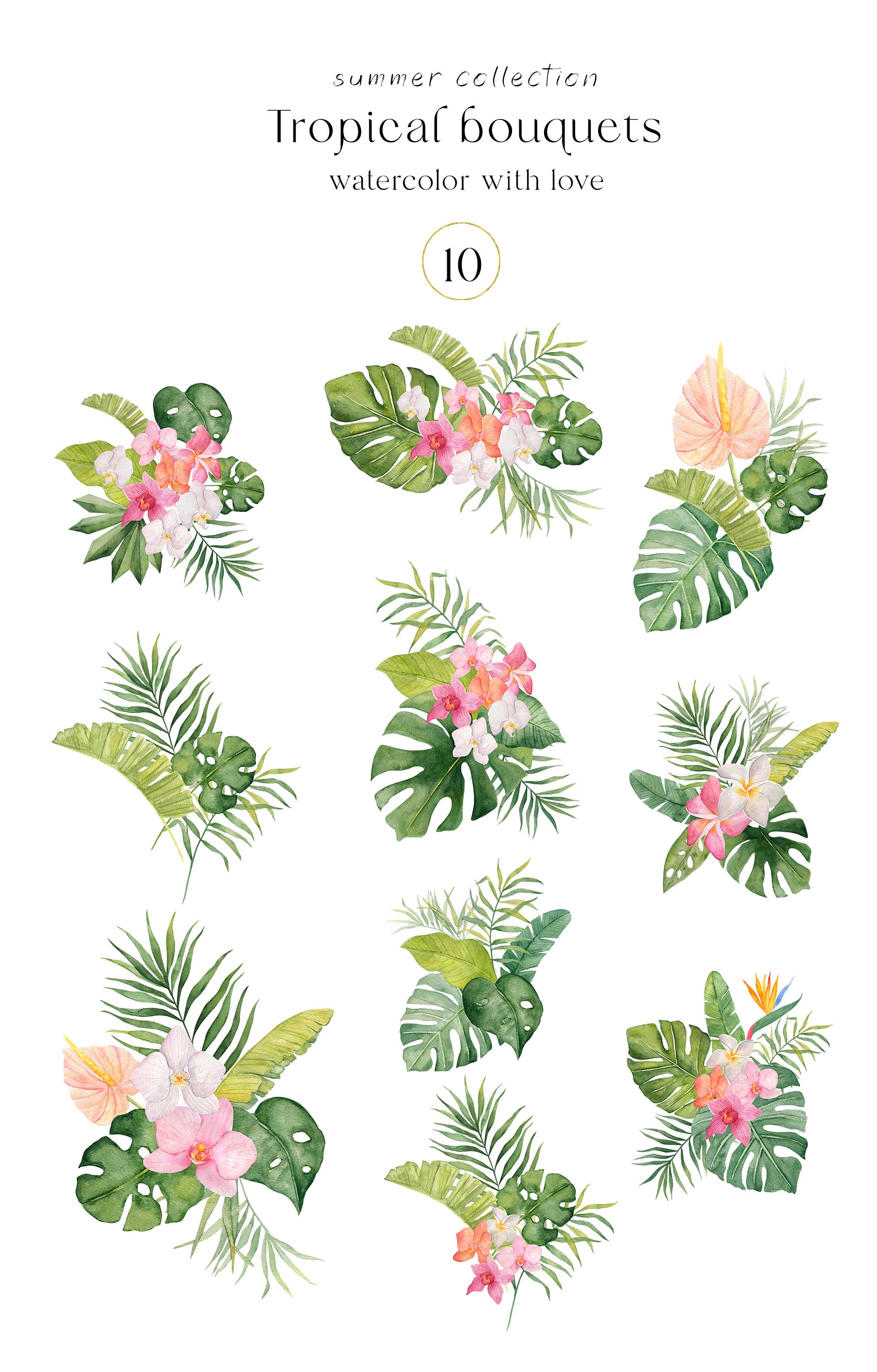 Tropical Watercolor Clipart Tropical Bouquets Png Tropical - Etsy