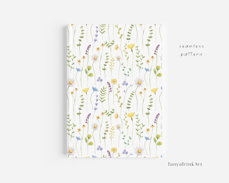 Floral Watercolor Digital Paper, Wildflowers Greenery Floral Seamless ...