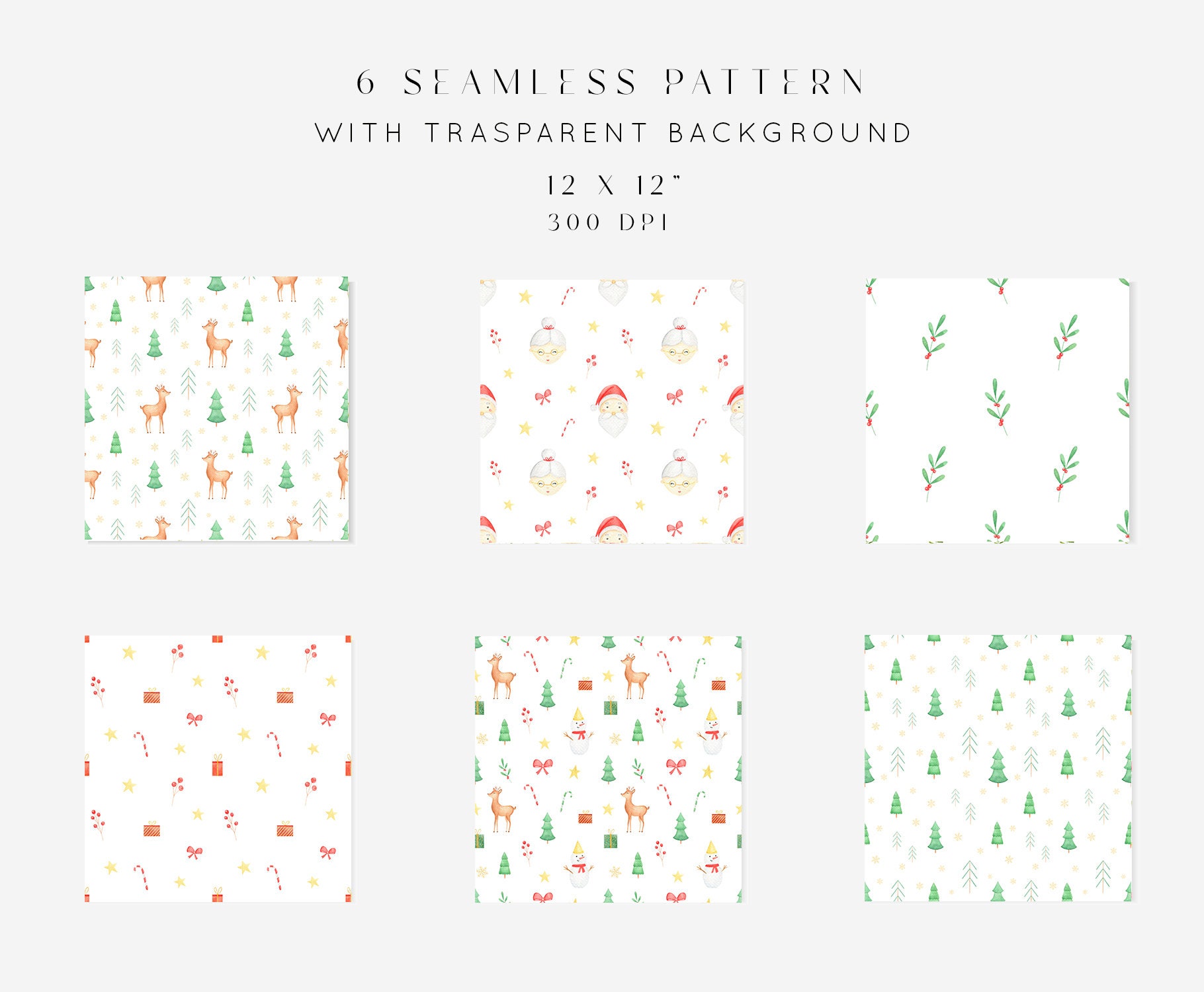 Christmas Watercolor Digital Paper, Christmas Seamless Pattern, Santa ...