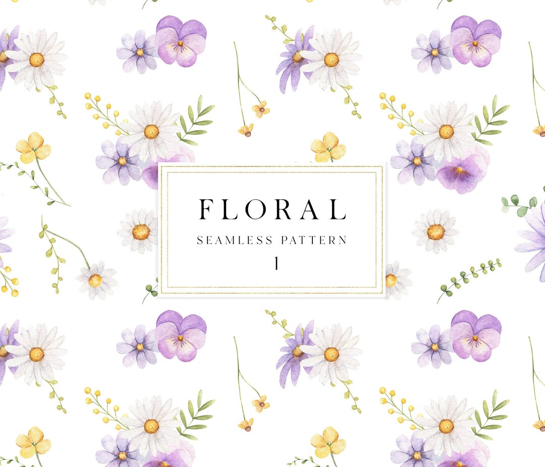 Violet Floral Watercolor Digital Paper, Pansey Daisy Spring Floral ...