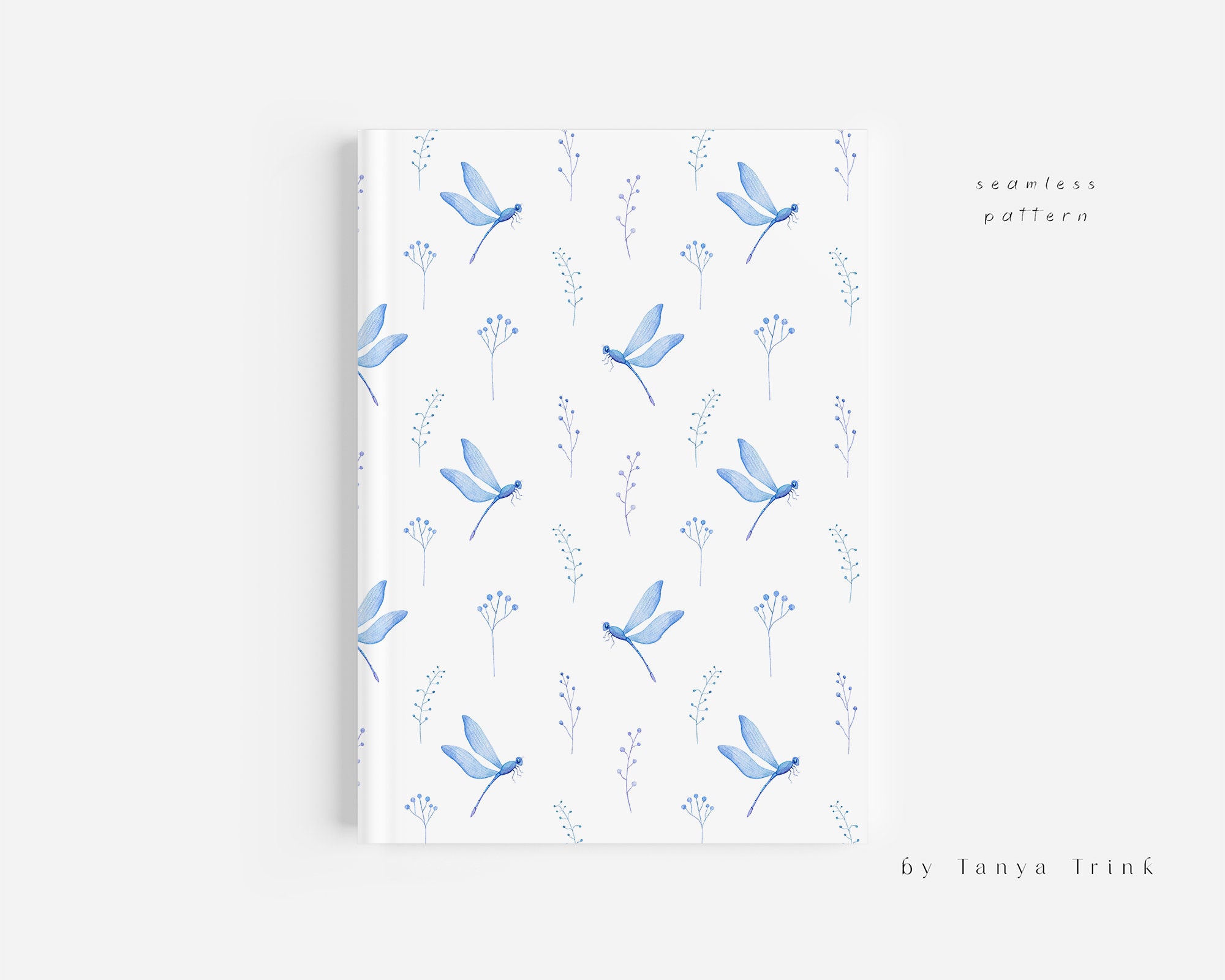 Dragonfly Watercolor Digital Paper, Insects Seamless Pattern, Nursery ...