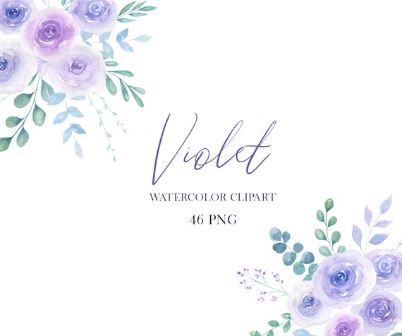 Purple Watercolor Floral Clipart Purple Wedding Invitation | Etsy