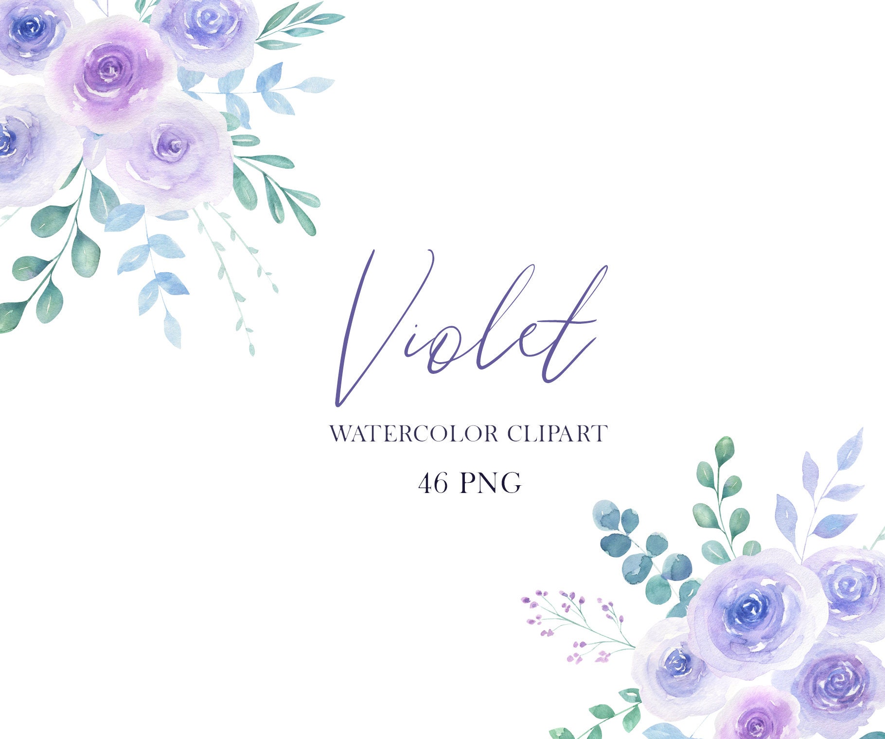 Purple Watercolor Floral Clipart, Purple Wedding Invitation, DIY ...
