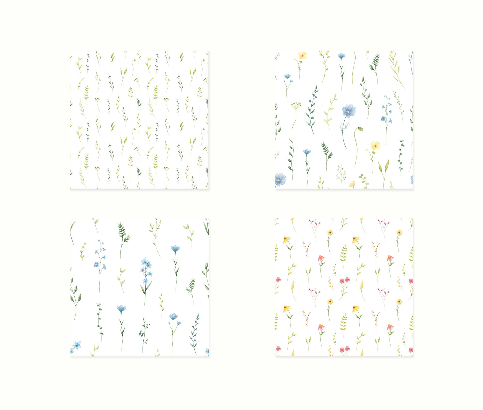 Wildflowers Summer Floral Digital Paper Pack, Wildflowers Greenery ...