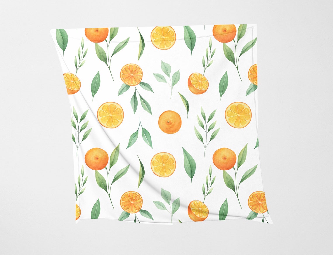 Watercolor Orange Digital Paper, Summer Citrus Greenery Seamless ...