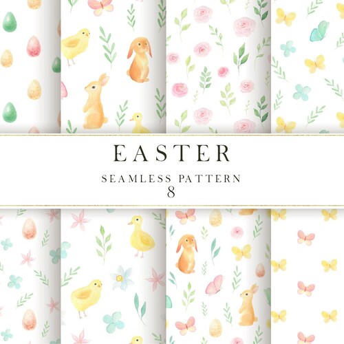 Watercolor Easter Digital Paper Spring Seamless Pattern Cute | Etsy