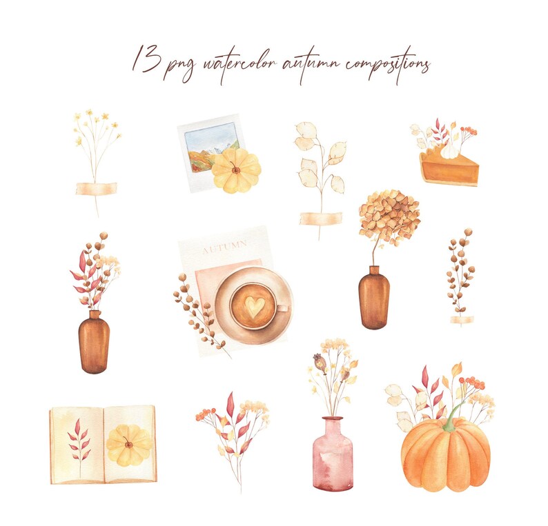 Autumn Watercolor Clipart, Fall Leaves Thanksgiving Arrangements ...