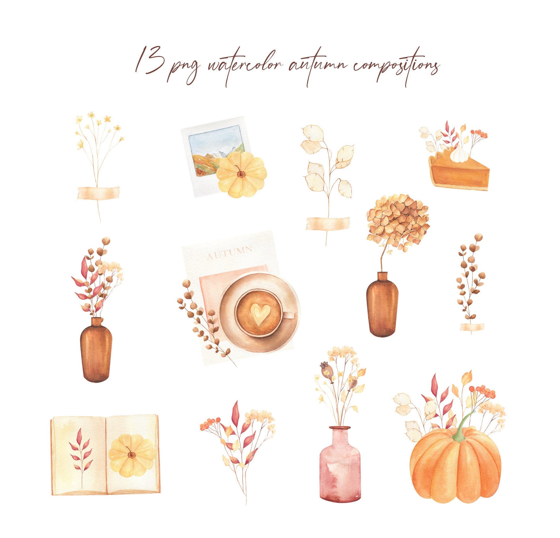 Autumn Watercolor Clipart, Fall Leaves Thanksgiving Arrangements ...