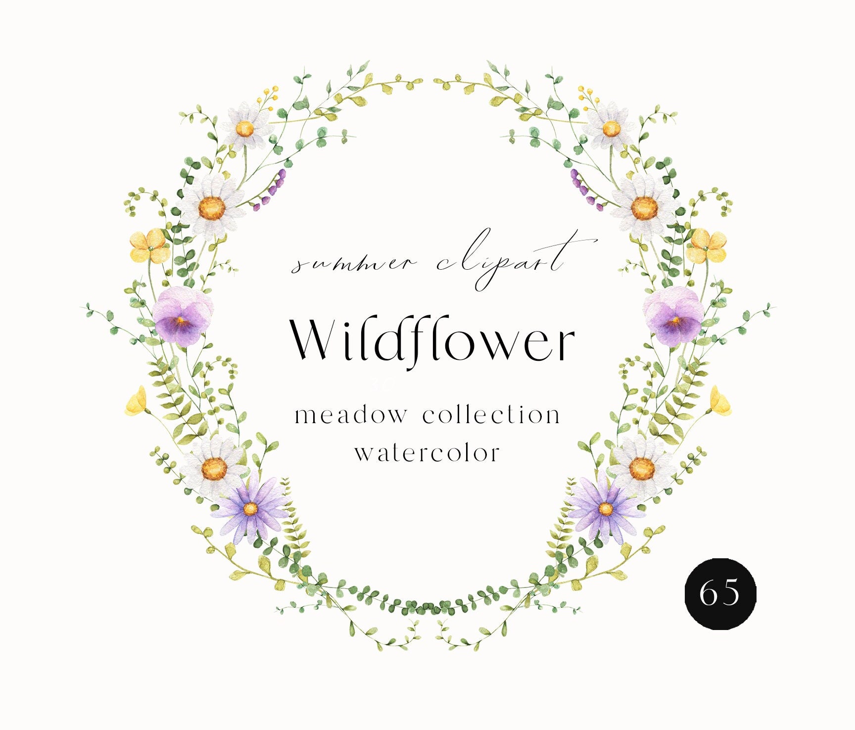 Wildflower Watercolor Clipart Summer Meadow Clipart Floral - Etsy