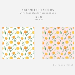 Watercolor Orange Digital Paper, Summer Citrus Greenery Seamless ...