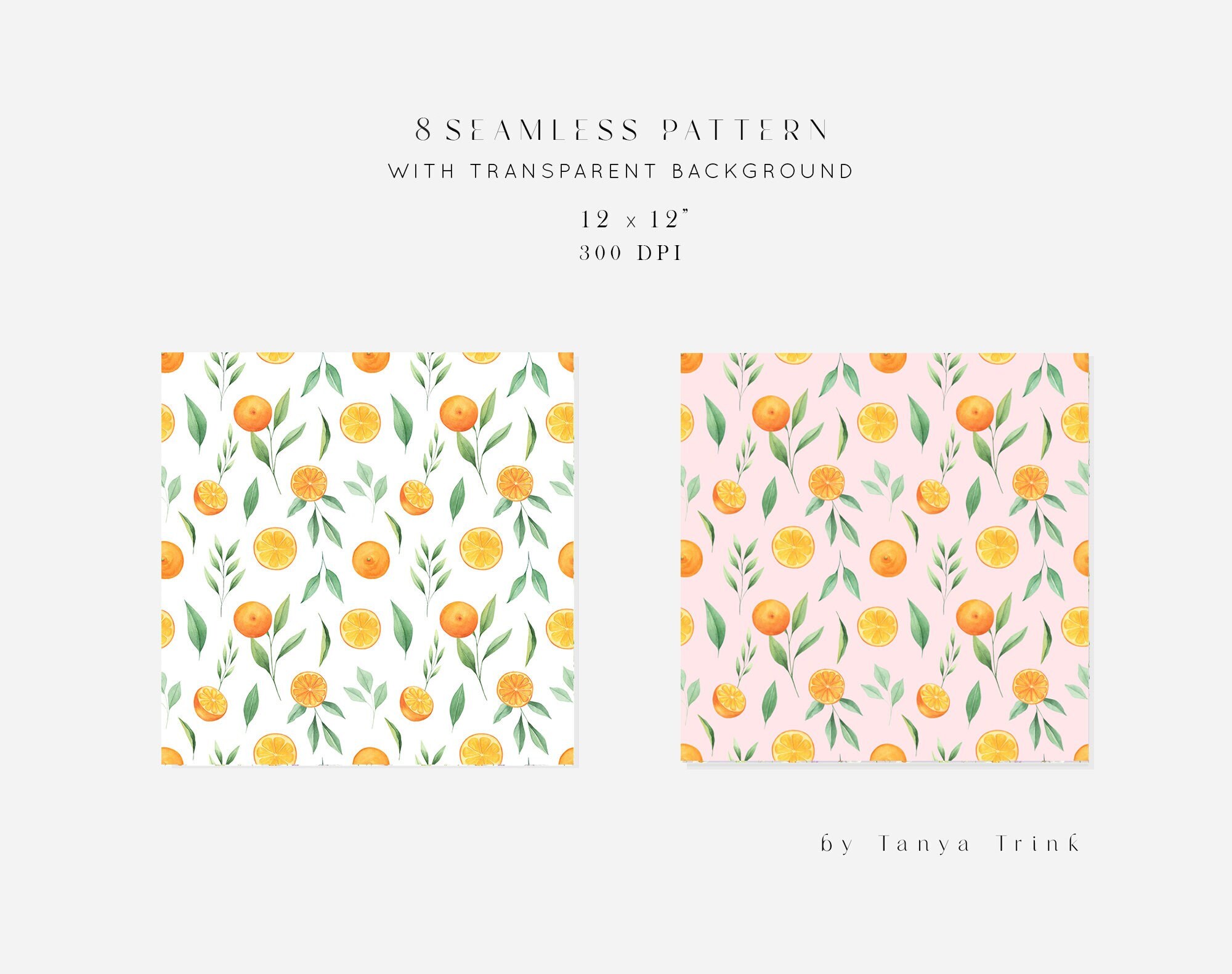 Watercolor Orange Digital Paper Summer Citrus Greenery - Etsy